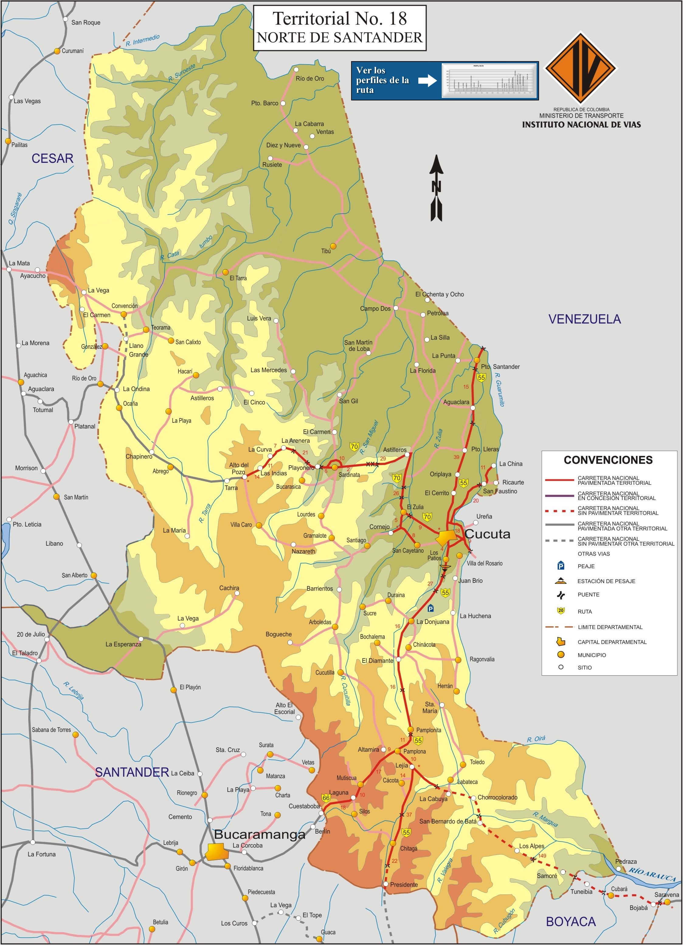 Mapa de carreteras de Norte de Santander - Tamaño completo