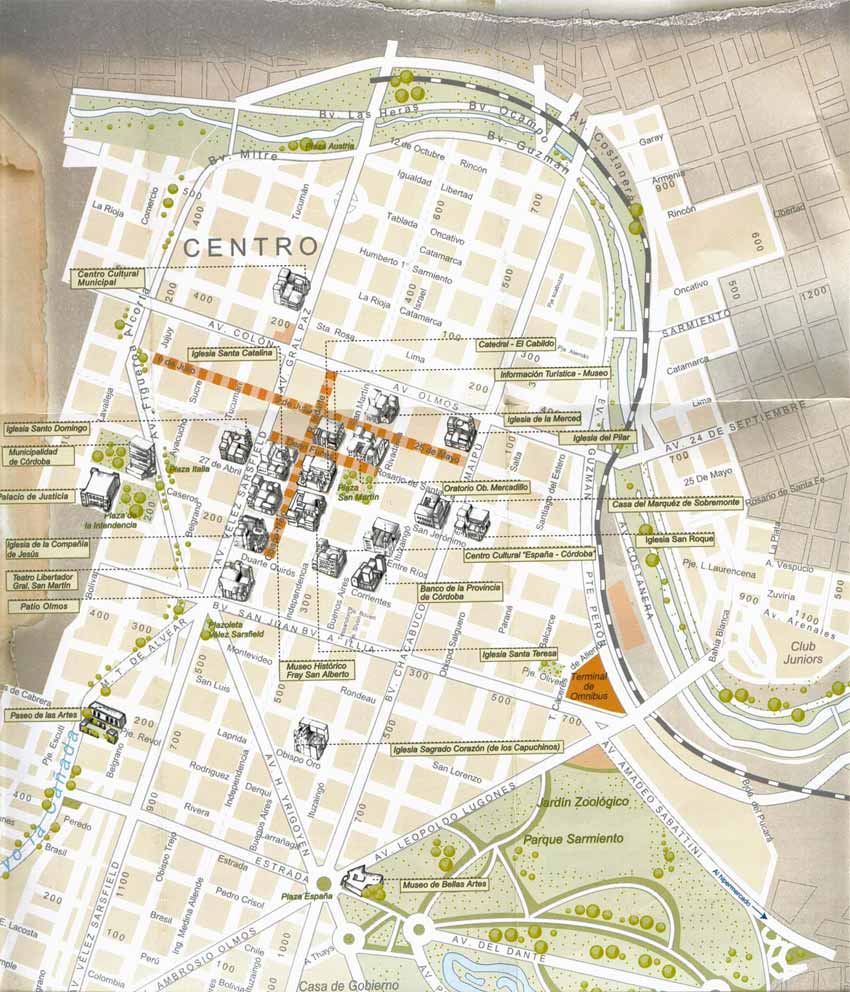 Cordoba City Downtown Map, Argentina Cordoba City Downtown Map, Argentina