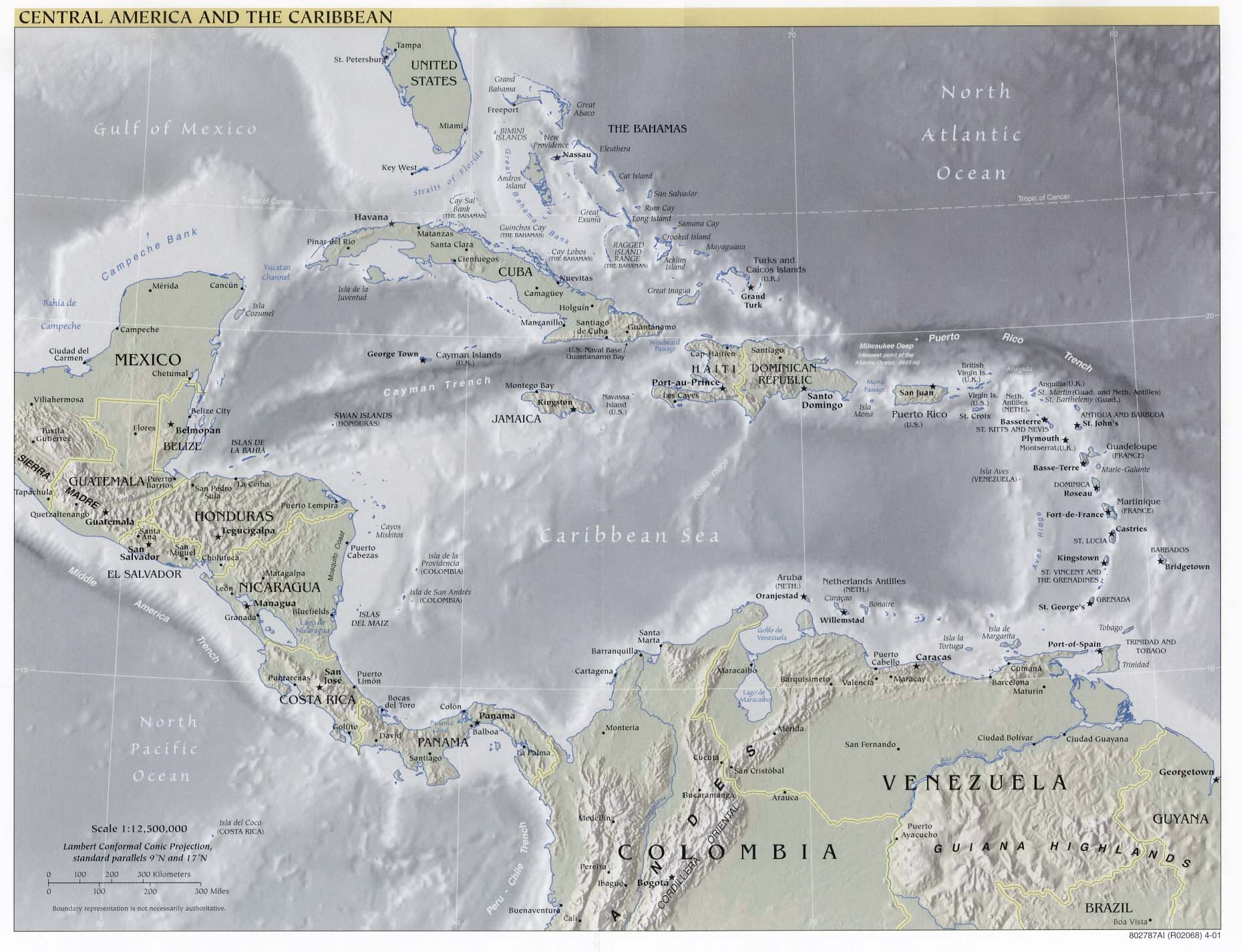 Central America and the Caribbean physical map - Full size | Gifex
