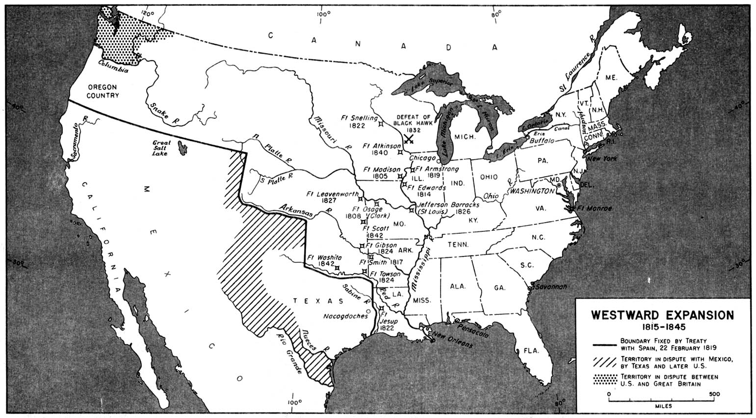 Westward Expansion Map, United States 1815 - 1845 - Full size | Gifex