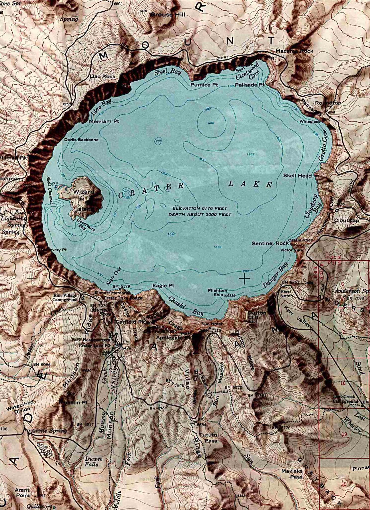 Crater Lake National Park Physical Map - Full size | Gifex