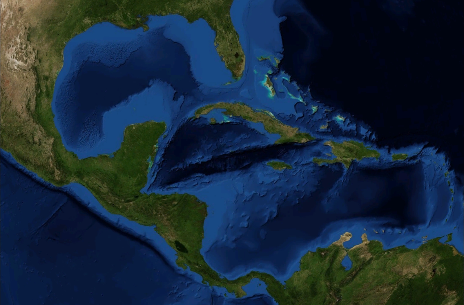 Mapa de América Central y del Caribe (satelital) - Tamaño completo