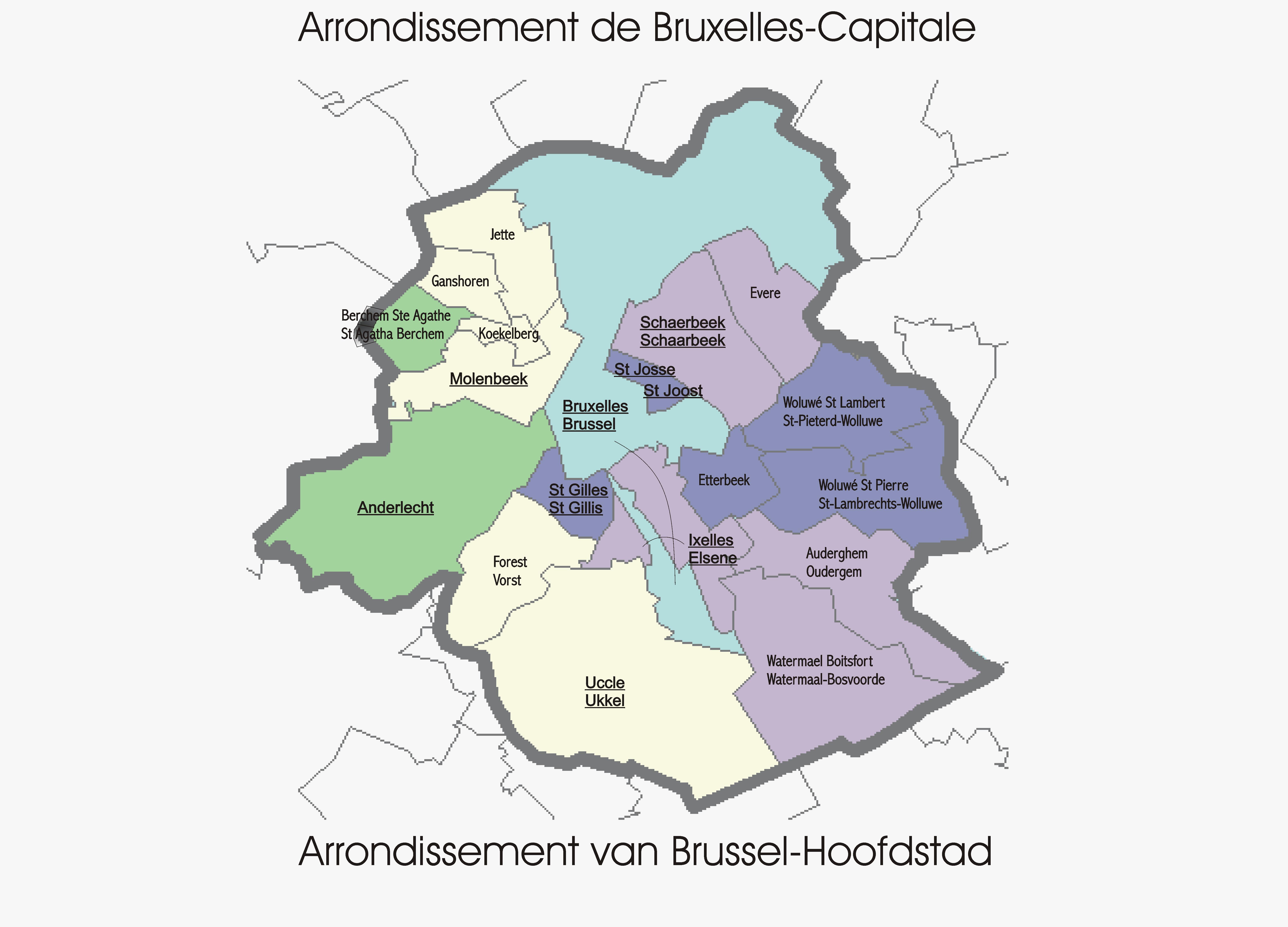 Map of the municipalities of the Brussels-Capital Region - Full size ...