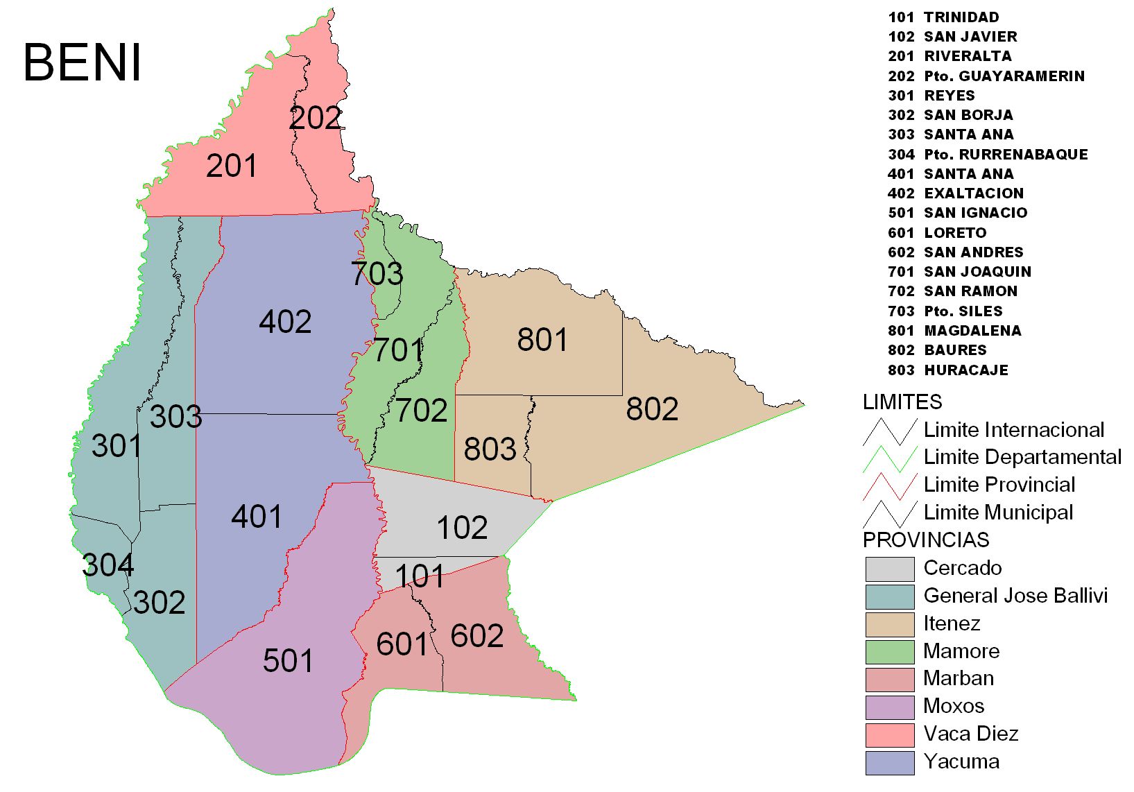 Provincias del Departamento del Beni - Tamaño completo | Gifex