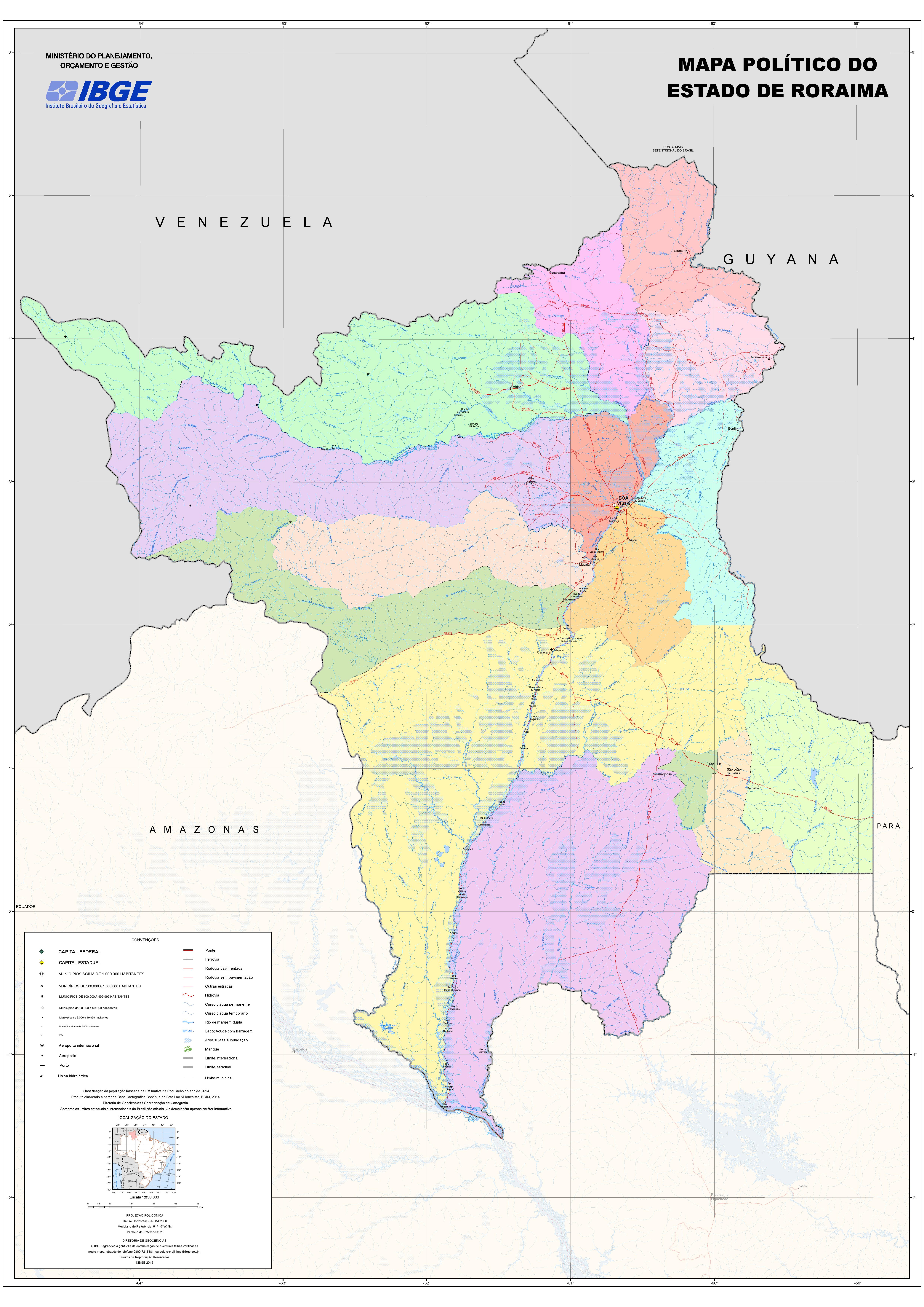 Political map of the State of Roraima, Brazil - Full size | Gifex