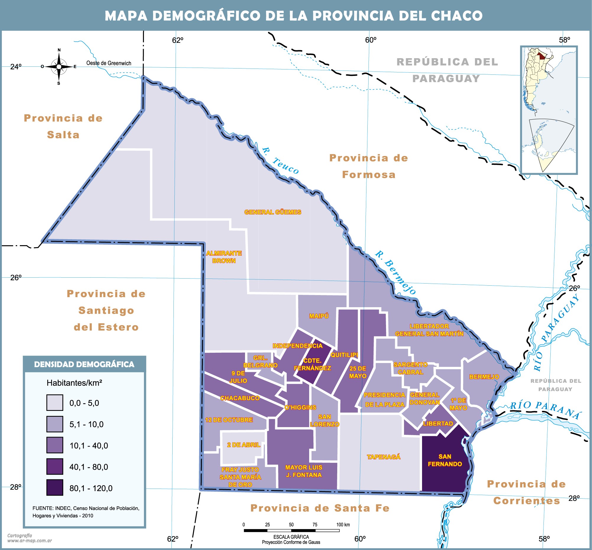 Demographic map of the province of Chaco | Gifex