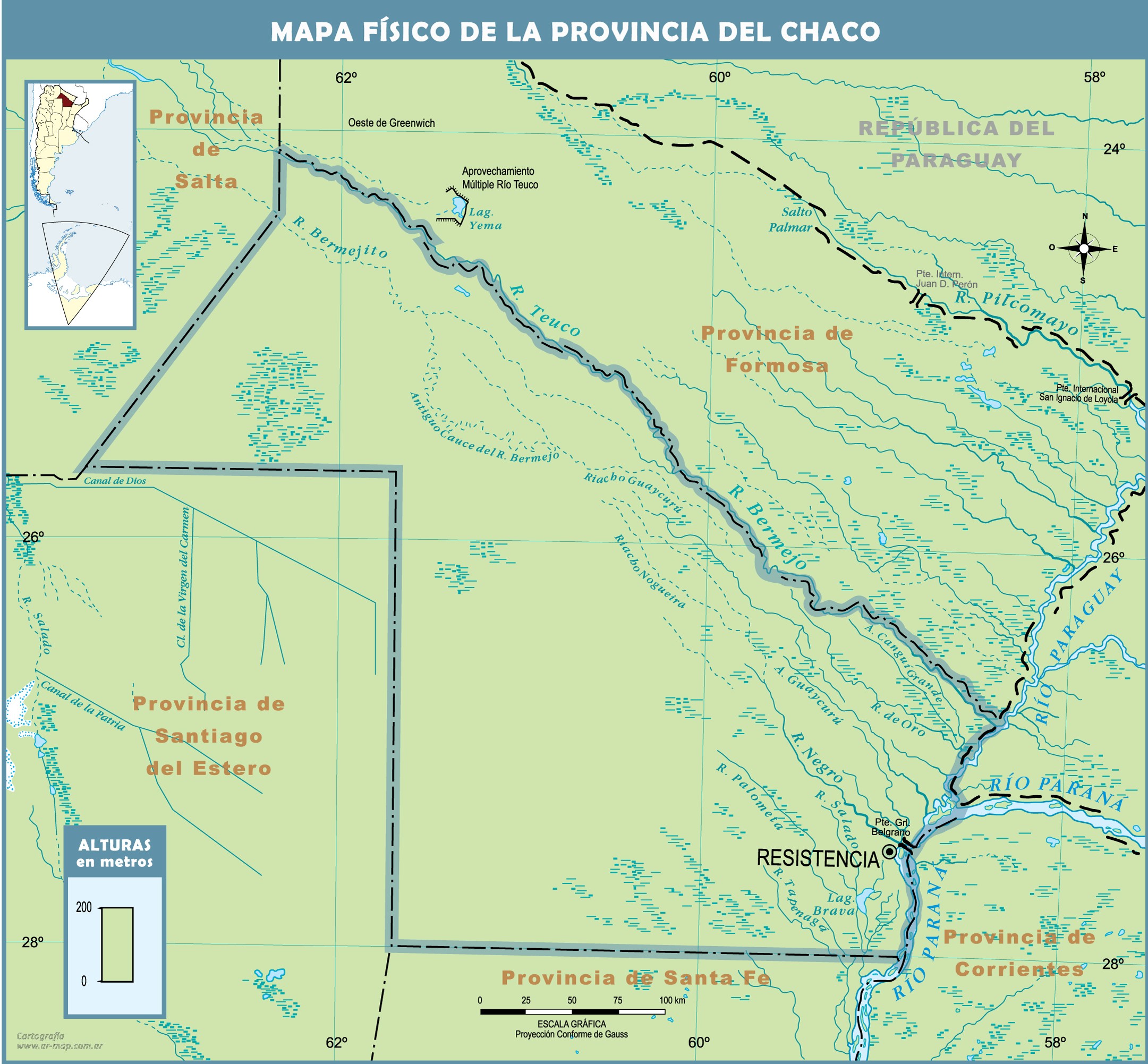 Physical map of the Province of Chaco | Gifex