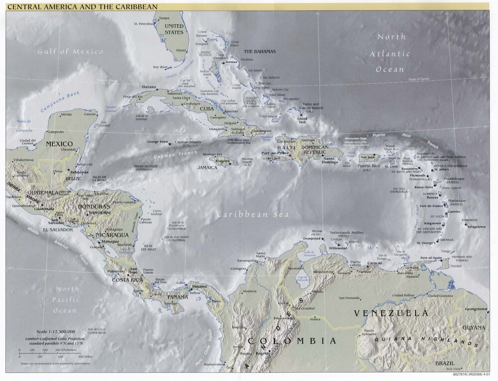 Central America and the Caribbean physical map - Full size | Gifex