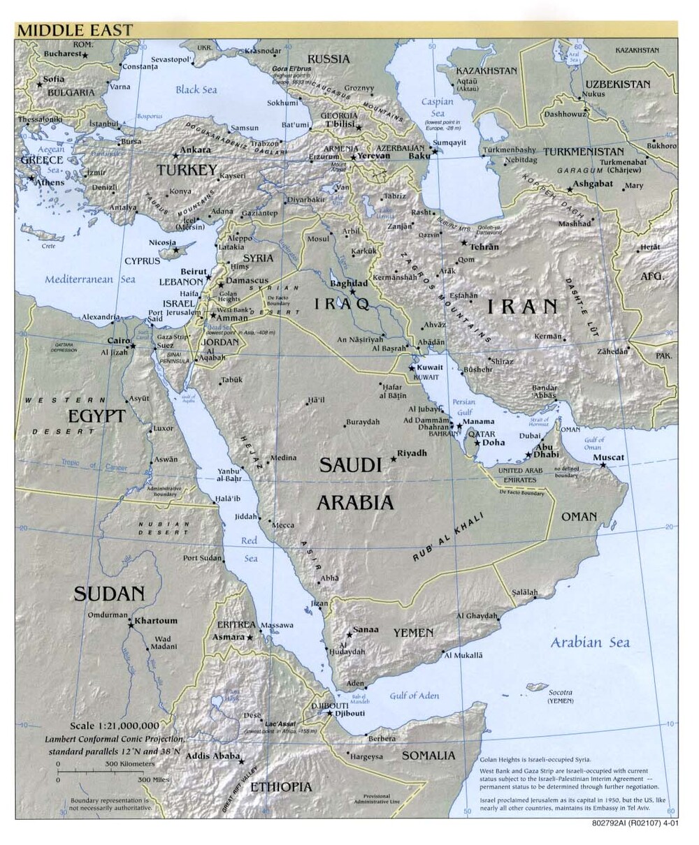 Middle East physical map - Full size | Gifex