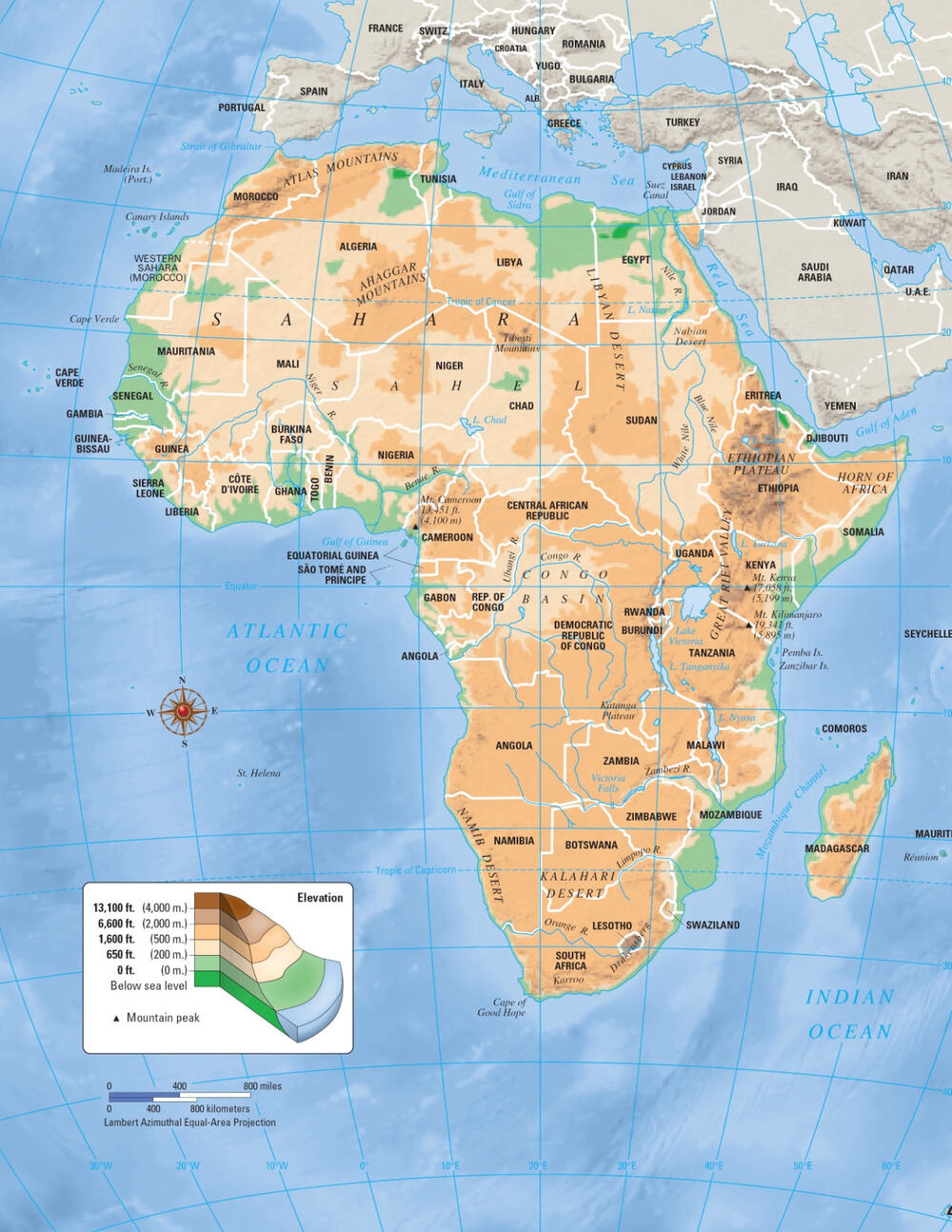 Physical Map Of Africa With Labels