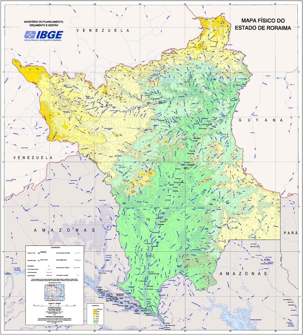 Mapa físico del Estado de Roraima - Tamaño completo | Gifex