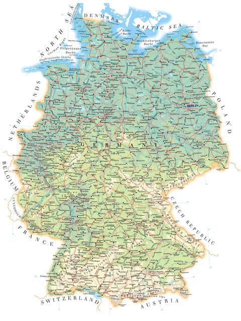 Germany - Physical map of Germany | Gifex
