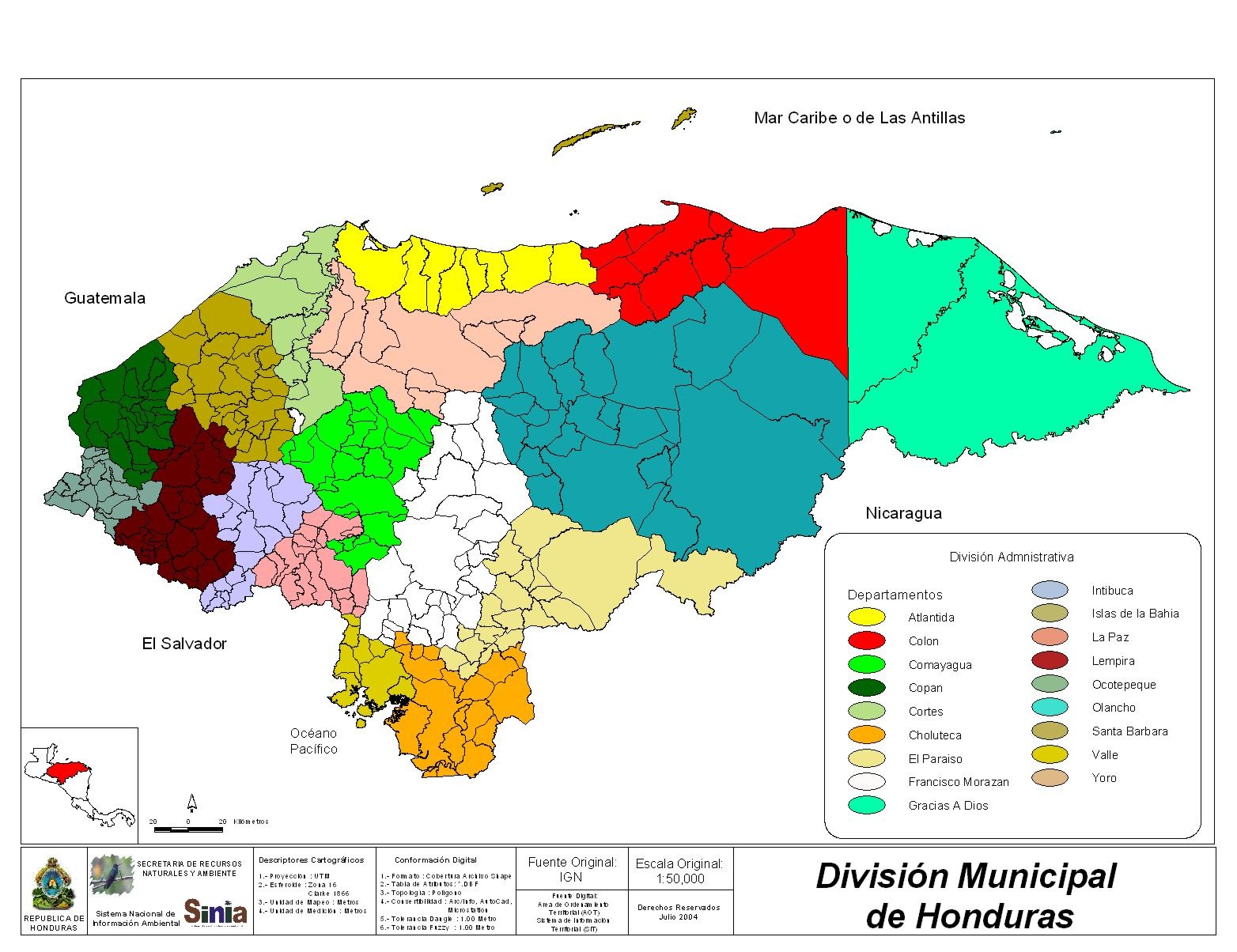 Honduras Municipal Division Map Honduras Municipal Division Map